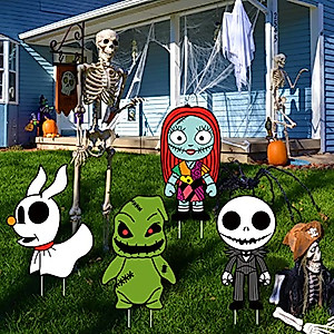 UUC 4PCS Christmas Outdoor Decorations Yard Signs Cute Large Christmas Yard Stake Signs with Jack Sally for Garden Lawn Party Prop Decor Outdoor Decor Party Supplies