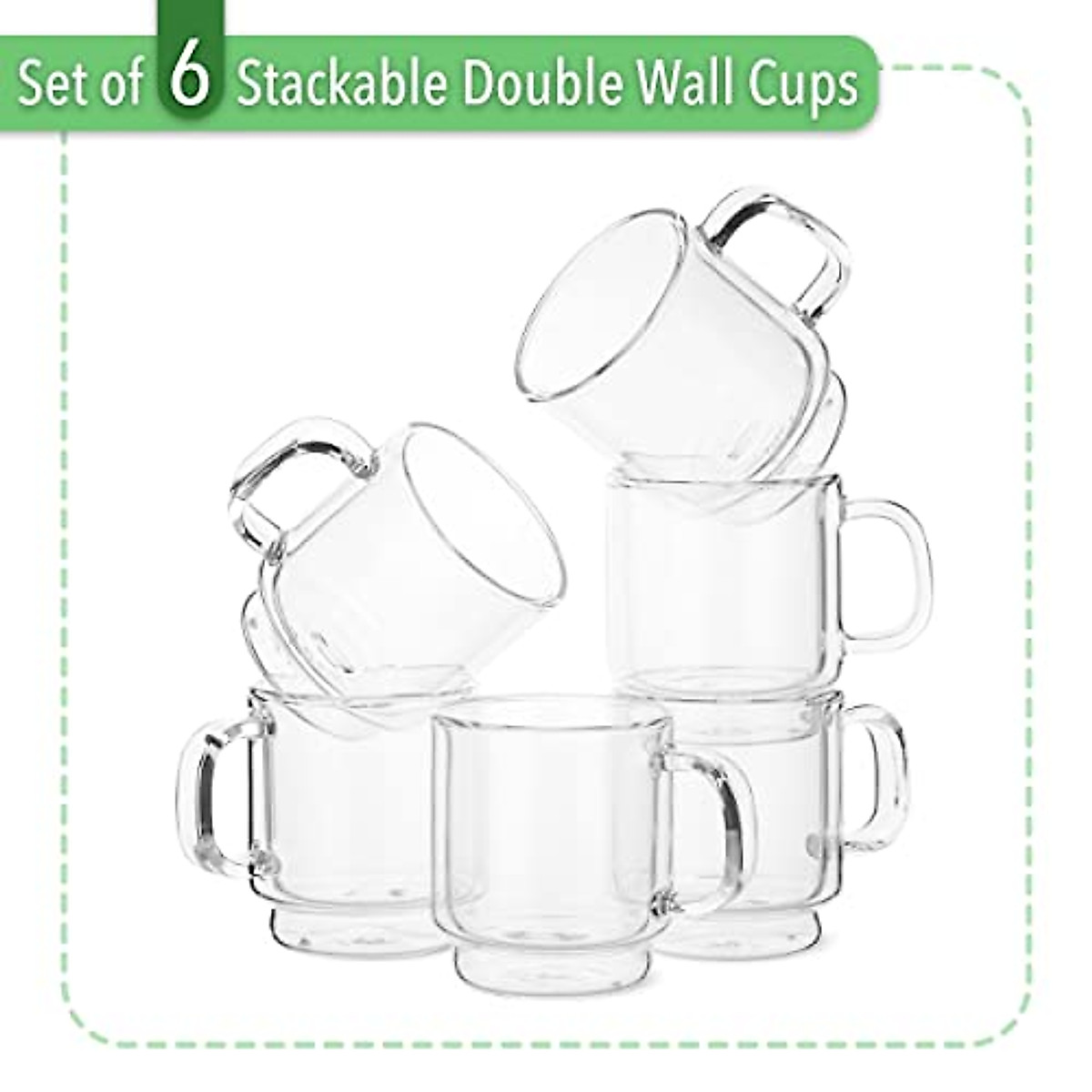BTaT- Small Stackable Espresso Cups, Demitasse Cups, Set of 6 (2.0 oz, 60 ml), Glass Coffee Mugs, Double Wall Glass Cups, Clear Coffee Cup, Tea Glass, Espresso Glass, Mother's Day Gift