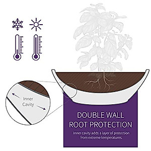 Crescent Garden Delano Oval Planter, Double-Walled Plant Pot, 24" x 17'' (Mocha)