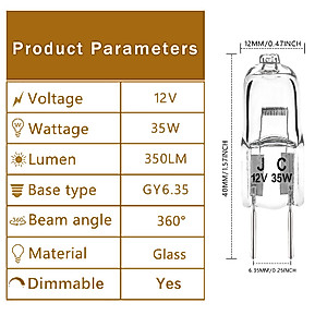 GY6.35 Halogen Light Bulbs 35W 12V 2Pin Bulb T4 Type Dimmable 2700K Warm White(Pack of 10)