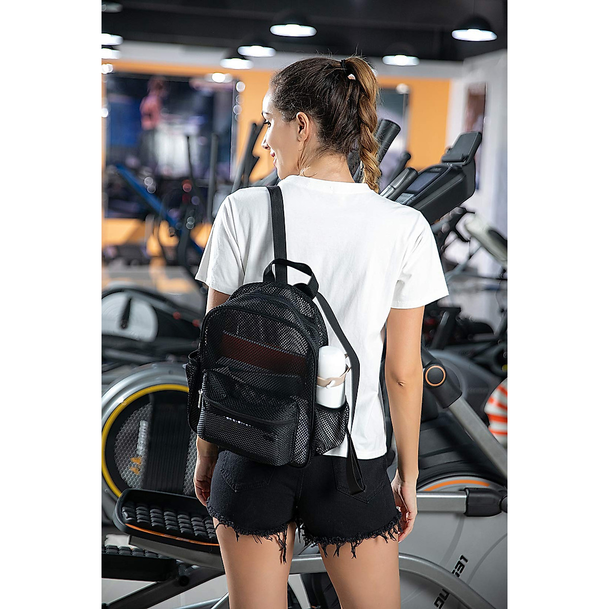 Semi-Transparent Mesh Backpack Mini Small Mesh Backpack for Beach Swimming Travel Outdoor Sports (Black)