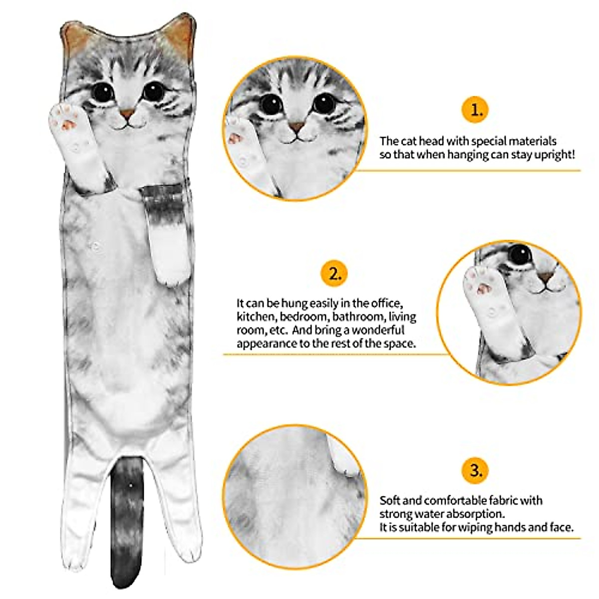 Cat Funny Hand Towels for Kitchen and Bathroom, High Absorbency Hand Towels Cute Decorative Cat Decor Hanging Washcloths Face Towels, Not Easy to Deformation, for Cat Lovers(Tabby cat)