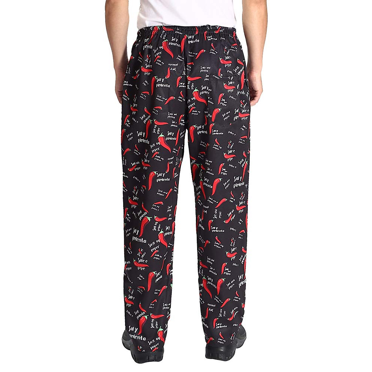 Men's Elastic Baggy Chef's Pants Floral Restaurant Work Pant and Cook Pant Uniform Pepper L