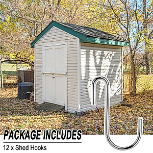 CYG&CL 12PCS Metal Shed Hooks for Hanging, Outdoor Storage Shed Accessories Interior, Utility Peg Board Tool Hangers, Heavy Duty J-Hook for Garden Garage Pegboard