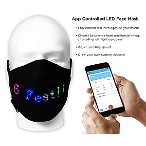 Magic Mask LED Lighted Face Mask, Smart Face Cover, Digital Programmable Lights, Bluetooth App Controlled, Wireless, Adults, Men, Women