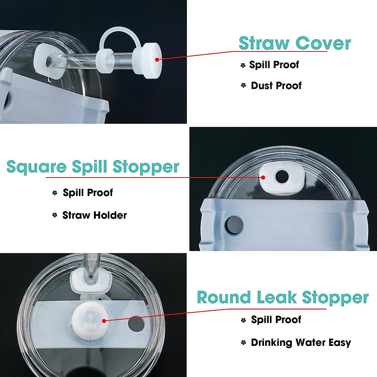 Airboat Silicone Spill Proof Stopper Set for Stanley H2.0 40oz 30oz Tumbler, Leak Proof Straws Topper Cover Cap Tumbler Accessories Compatible with Stanley Mug Cup