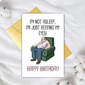 Funny Birthday Card for Men, Humorous Birthday Card for Dad Grandpa Uncle, Happy Birthday Card for Old Guy, Not Asleep Just Resting Eyes
