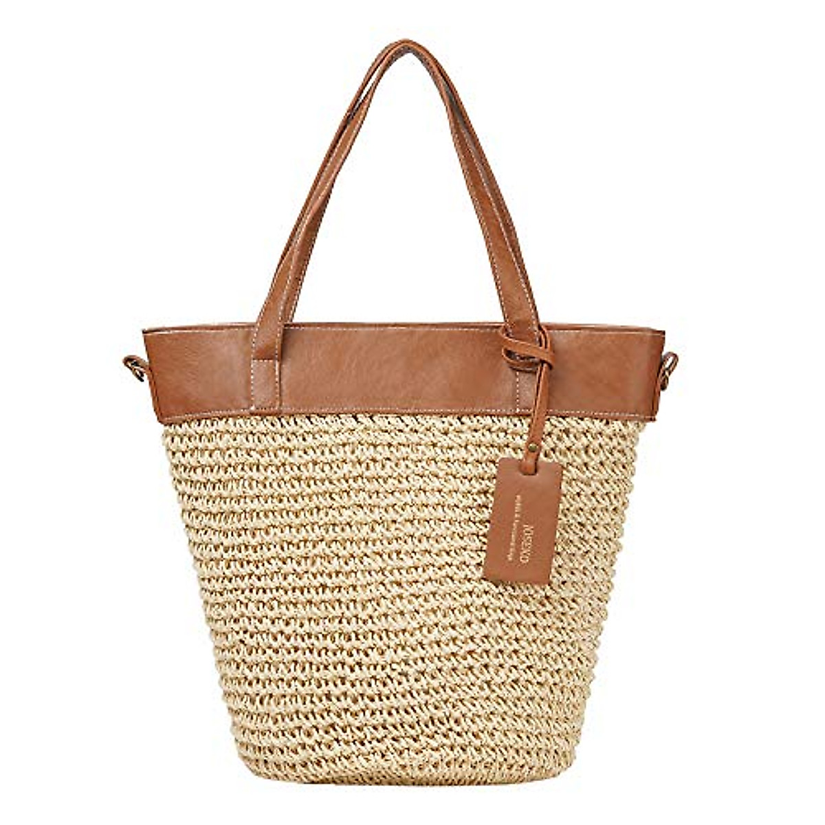 Straw Handbag for Women, JOSEKO Weaving Shoulder Bag Outdoor Casual Cross Body Bag Top Handle Satchel Off White 12.60''L x 7.87''W x 11.02''H