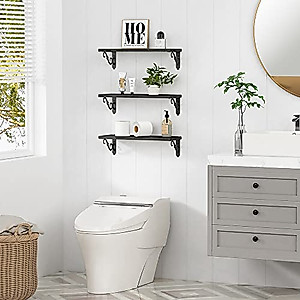 Goozii Black Shelves for Wall Set of 4, Floating Bathroom Shelves Over Toilet Wall Mounted, Wood Decorative Shelves for Bedroom Books, Living Room Decor, Closet Storage (Wide 17 x Deep 6 Inch)