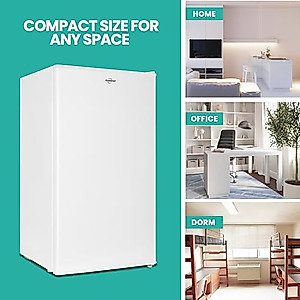 Koolatron Refrigerator - Mini Fridge With Freezer For Kitchen, Bedroom, office, Dorms, Cool Storage For Wine, Beverages, Compact Free Standing, Neveras Pequeñpara, 3.2 Cubic Feet Capacity, White