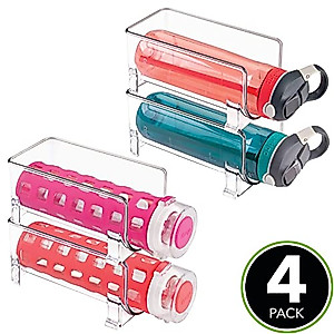 mDesign Plastic Free-Standing Water Bottle Holder Storage Organizer, Wine Rack for Kitchen Countertops, Table Top, Pantry, Fridge - Stackable, Each Rack Holds 1 Bottle, 4 Pack - Clear