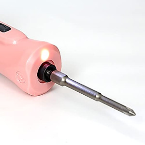 HYBRO Rechargeable Cordless 3.6V Screwdriver Set, Electric and Manual Battery Powered, Repair, Home Improvement Tool for Women - Max 10N.m Torque, 10pcs Bit Set, USB Charge, LED Light - H200M (Pink)