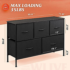 WLIVE 2-Drawer Nightstand and 5-Drawer Dresser Set, Fabric Storage Tower for Bedroom, Hallway, Nursery, Closets, Tall Chest Organizer Unit with Textured Print Fabric Bins, Steel Frame, Charcoal Black