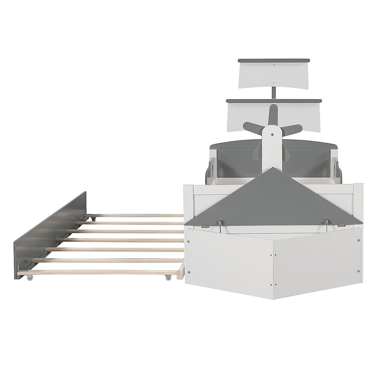 Harper & Bright Designs Kids Twin Bed with Trundle and Storage, Solid Wood Boat-Shaped Platform Bed Frame, No Box Spring Needed, for Girls Boys Bedroom (Twin Size, Gray)