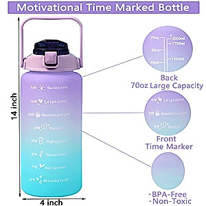 UOMNICUE 70oz / Half Gallon Water Bottle with Straw &Time Marker to Drink, BPA Free Leakproof Motivational Water Bottle with Handle & Wide Mouth, Large Sports Water Bottle for Outdoor Camping