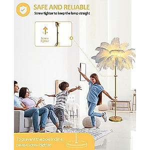GOYQGLE Floor Lamp Gold,62.9in Ostrich Feather Floor Lamp with Foot Switch / 6-Light*G4,Golden Lamp Body with Plug in Wire,Bulb Included,Simple Modern Bedroom and Living Room
