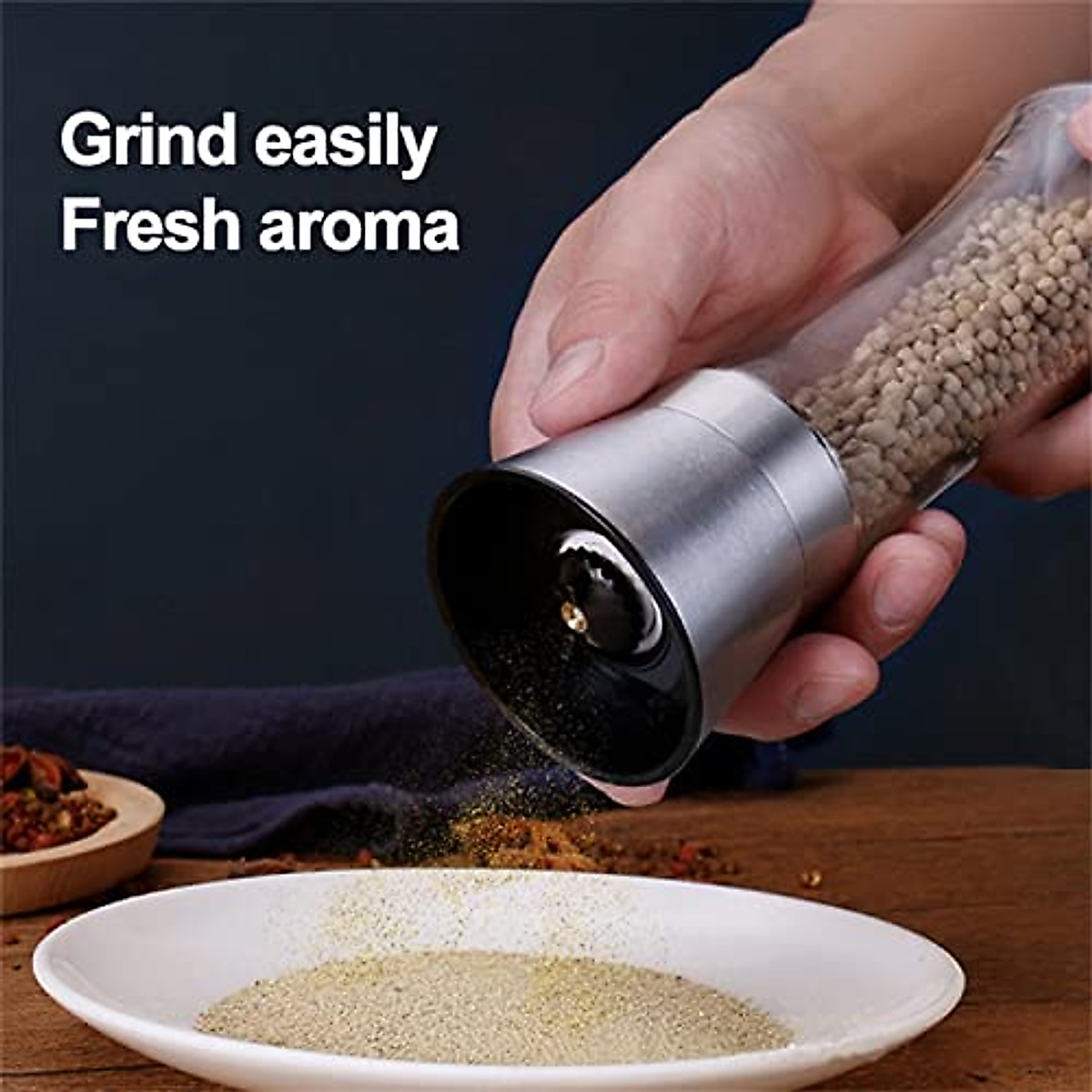 Fillable Stainless Steel Grinder - Aadjustable Black Pepper Grinder, Long Lasting Fresh Keeping Spice Grinder, High Glass Blender That Can Be Used for Pepper, Cumin, Sea Salt, Mung Bean (High)