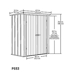 Arrow Shed Designed 5' x 3' x 6' Compact Outdoor Metal Backyard, Patio, and Garden Shed Kit, Flute Gray and Anthracite