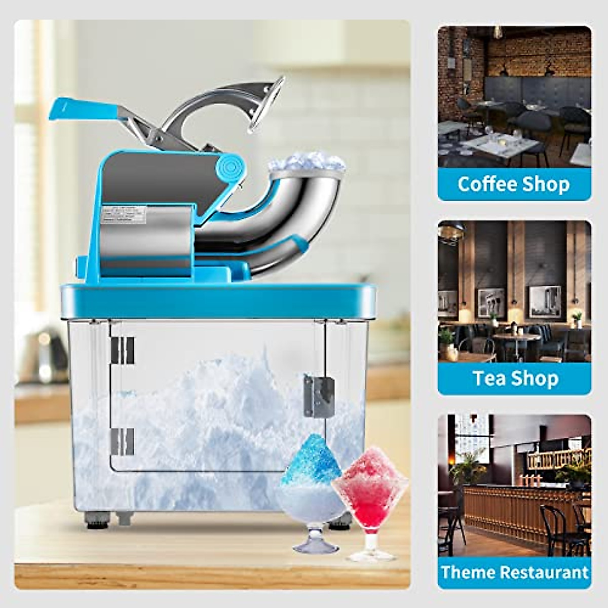 SmarketBuy Commercial Snow Cone Machine 110V Ice Crusher 396.8LBS/H Productivity Stainless Steel Double Blade 1450R/M Speedy Electric Ice Shaver with Storage Box