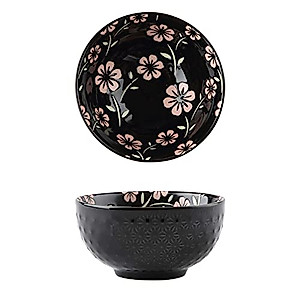 ramen bowl set,fruit bowl,ramen bowl,large serving bowls,White Porcelain Rice Bowl Set of 2,4.5 Inches Micorwave Oven Safe Cereal Bowl Set,Gold Pattern Small Soup Bowl-Pink-Flower (Color : Black, Si