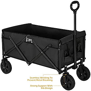 Heavy Duty Collapsible Wagon Foldable Garden Cart Utility Pull Push Beach Wagon for Sand with Wheels All Terrain Shopping Cart,Black