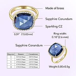 Jupiter Natural Sapphire Gemstone Ring - 14k Gold Plated Genuine Gemstone Women Ring, 0.47"/12mm Natural Birthstone Rings Jewelry Gifts for Valentine's Day, Mother's Day, Birthday Jewelry Gifts
