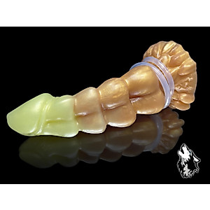 FlirtyDawg Fantasy Realistic Monster Butt Plug Anal Adult Sex Toys Platinum Silicone Dildo Dragon Dorian with cumtube Color Yellow-Gold - Handmade in USA (12 inch)