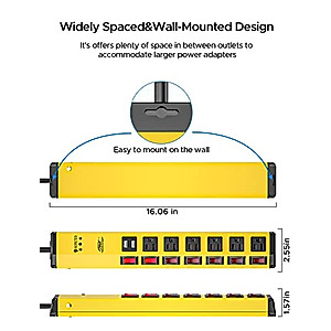 CRST Heavy Duty Power Strip with Individual Switches–6 Outlet 2 USB Ports, 15A/1875W Metal Power Strip Surge Protector Circuit Breaker 1200 Joules, 6FT Mountable Power Strip for Garage, Workshop, Home