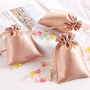 Satin Bags with Drawstring, 6x9" Wedding Favor Drawstring Bags, 50PCS Rose Gold Mini Gift Bags for Jewelry, Baby Shower, Valentine's Day, Craft, Birthday, Business, Party Favors Bags
