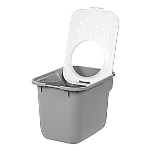 IRIS USA Square Top Entry Cat Litter Box, Large Kitty Litter Tray with Litter Catching Lid Less Tracking Dog Proof and Privacy Walls, Gray/White