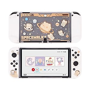 GeekShare Protective Case Slim Cover Case Compatible with Nintendo Switch OLED and Joy-Con - Shock-Absorption and Anti-Scratch - Space Cat