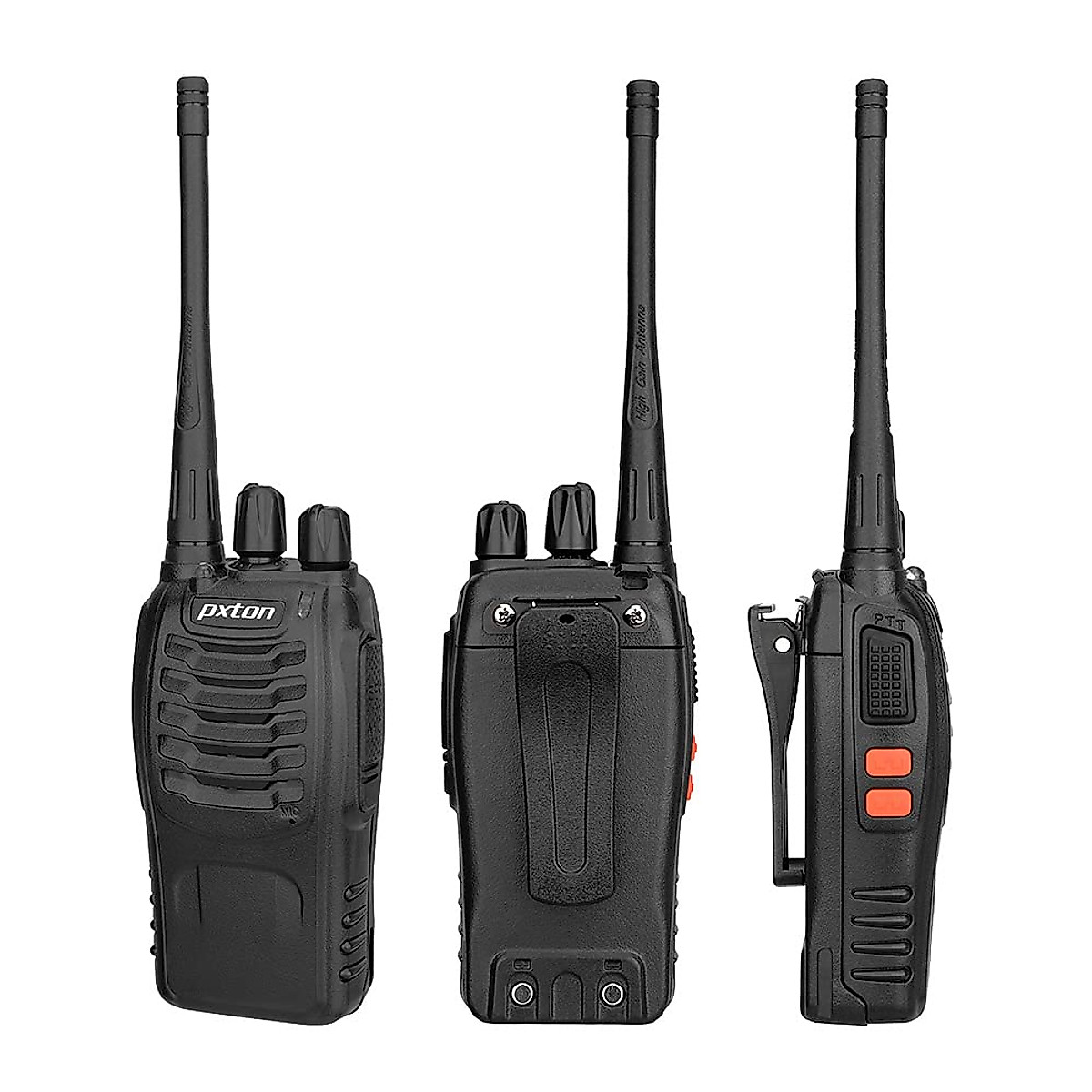 pxton walkie talkies for Adults Long Range with USB Charger and Upgraded Earpieces,Handheld Portable Two Way Radio walkie Talkie Rechargeable Include Li-ion Battery and Flashlight（4 Pack） Black