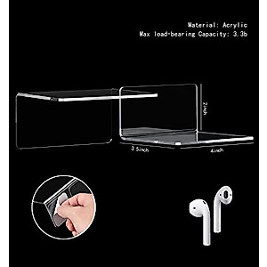 XBELMBER Small Adhesive Wall Shelves, 3-Pack Small Floating Shelf, 4-Inch Acrylic Display Ledges for Pop Figures, Mini Wall Decor, Plant, Compact Style No Drill Shelf - Clear