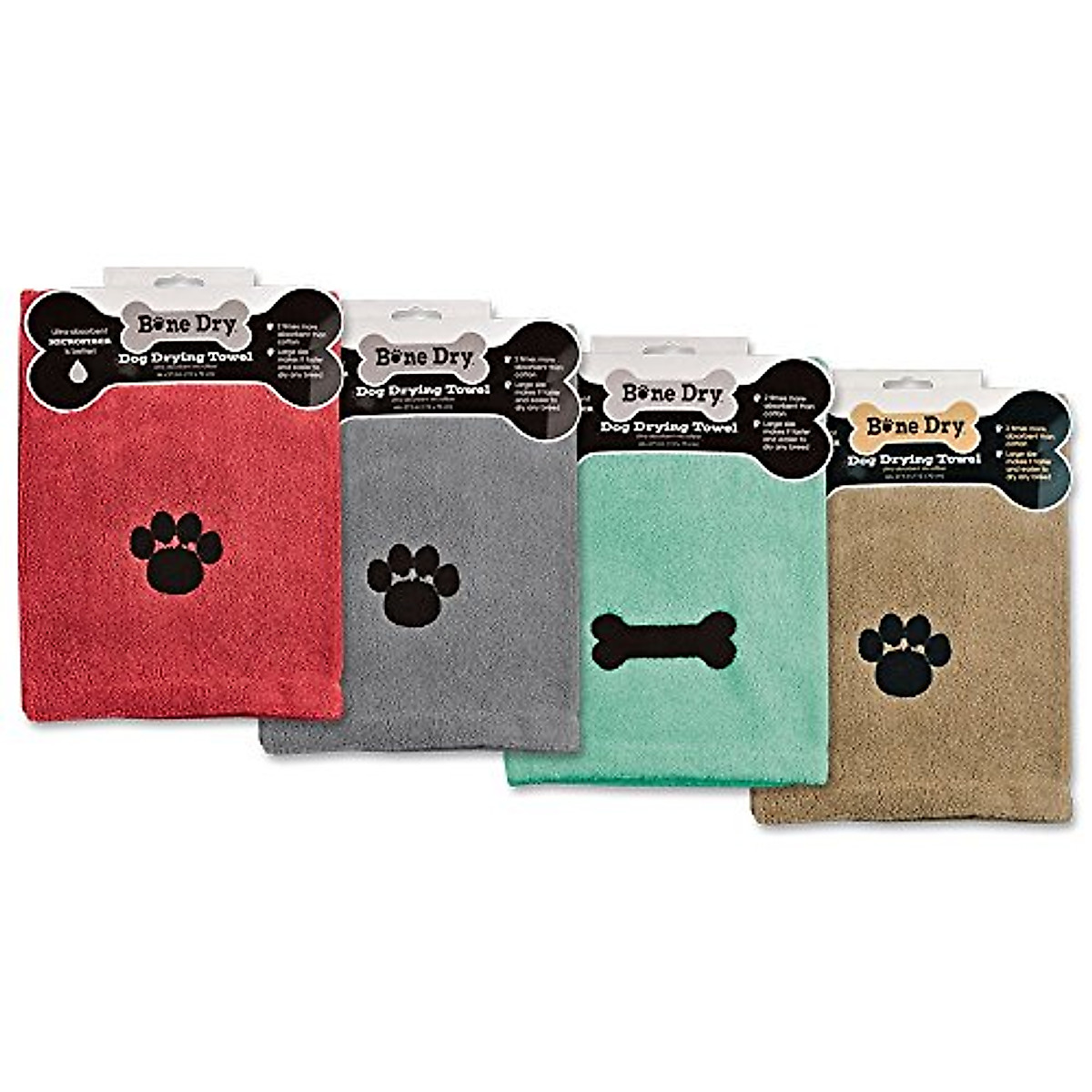 Bone Dry Pet Grooming Towel Collection Absorbent Microfiber X-Large, 41x23.5", Embroidered Taupe