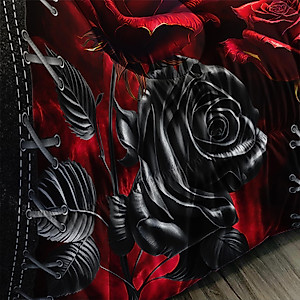 AILONEN Red Rose Comforter Set Full Size, 3D Red Floral Bedding Set,Red and Black Comforter Sets,Red Rose Duvet Set 3 Pieces, 1 Quilt and 2 Pillowcases