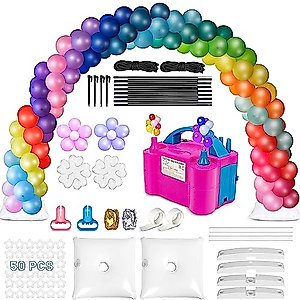 Balloon Arch Kit and Pump, 9Ft Tall & 10Ft Wide Adjustable Balloon Arch Holder Stand with Base, Iron Pipe, Water bag, Balloon Clips, Knotter for Wedding Graduation Birthday Party Supplies Decoration