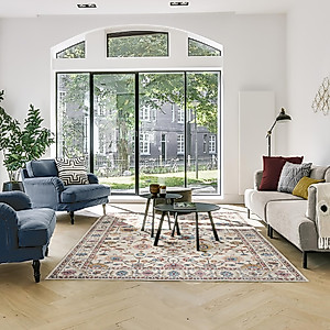 Gertmenian Printed Indoor Boho Area Rug - Non Slip, Ultra Thin, Super Strong, Printed Rug - Home Décor for Entryway, Bedroom, Living Room - 8x10 Large, Cullen Cream Multi, 28548