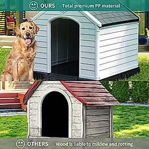 YITAHOME Large Plastic Dog House Outdoor Indoor Insulated Doghouse Puppy Shelter Water Resistant Easy Assembly Sturdy Dog Kennel with Air Vents and Elevated Floor (41''L*38''W*39''H, Blue)