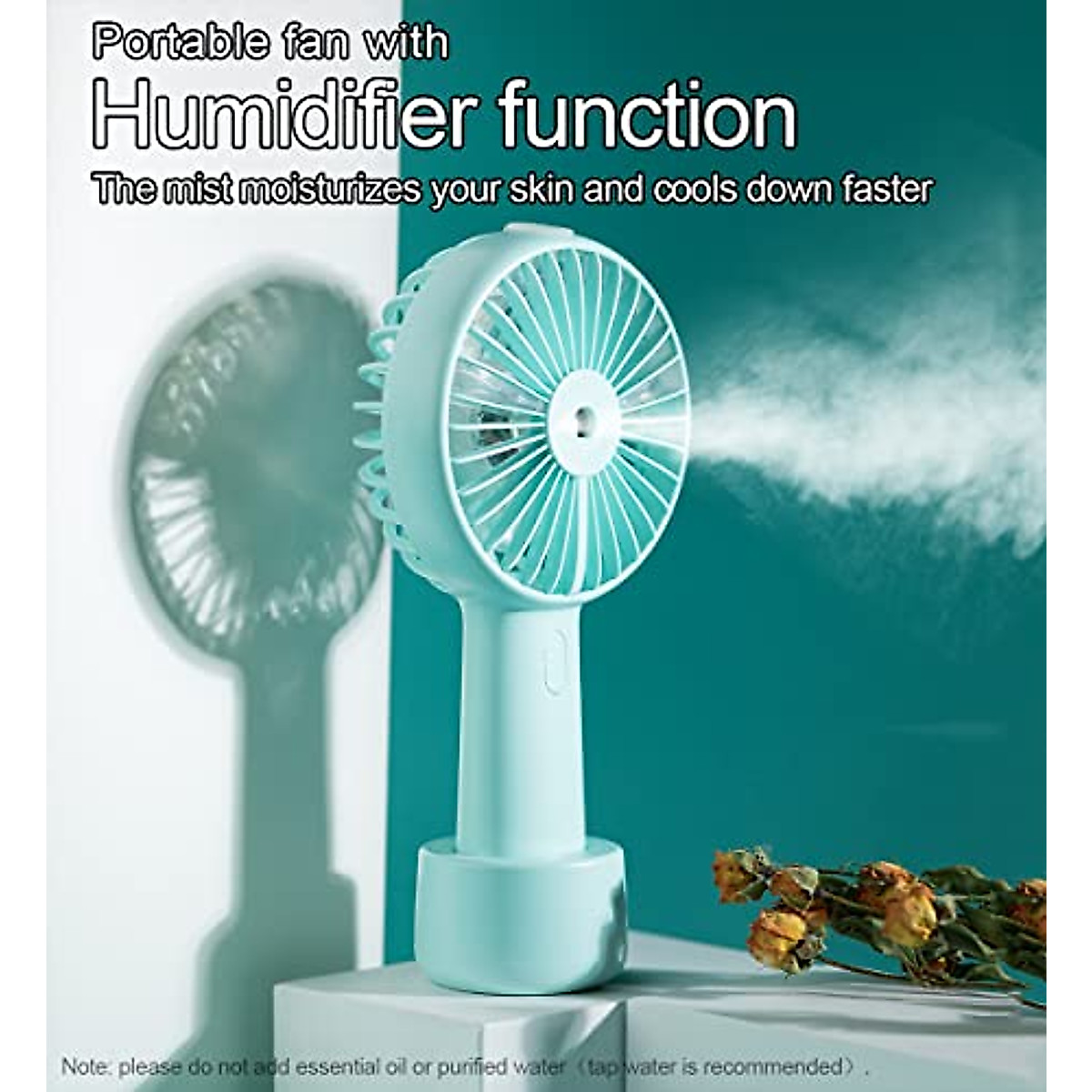 Portable Hand held Misting Fan, Small Personal USB Rechargeable Battery Operated Spray Fan Mister with 20ml Water Tank Mist Lash Fan Quiet 3 Speed Strong Cooling Wind for Travel Office Outdoors B