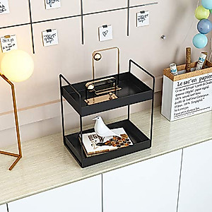 KINGBERWI 2-Tier Standing Rack, Bathroom Countertop Storage Shelf Cosmetic Organizer Holder Kitchen Spice Rack, Black