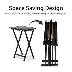 Amazon Basics Classic TV Dinner Folding Trays with Storage Rack - 4-Pack, Black