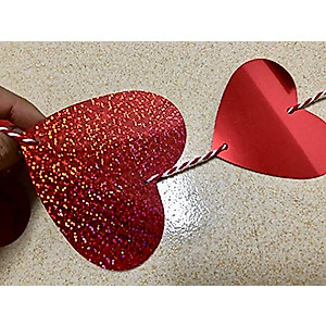 LeeSky 6Pcs Red Valentines Heart Garland Valentines Day Heart Banner Valentines Hanging Hearts Decorations for Happy Valentines Day Decorations
