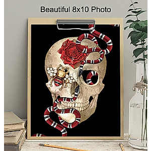 Poster of Wall Art - Gothic Skull Wall Decor - Snake Picture - Glam Print for Room or Home Decoration - Fashion Design - Designer Gifts for Women, Wife, Her, Teens, Girls - Glamour Couture
