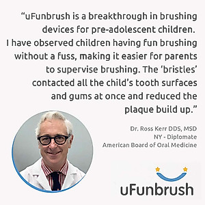 Calvin & Greenway uFunbrush Sonic Toothbrush for Kids - Kit Includes White U-Shaped Brush, Tooth Foam, Cool Stickers, Base & Battery - Size 2 for Ages 6-8