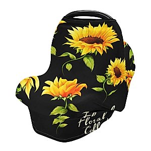 Nursing Cover Breastfeeding Scarf Sunflowers Floral Black- Baby Car Seat Covers, Stroller Cover, Carseat Canopy (r)