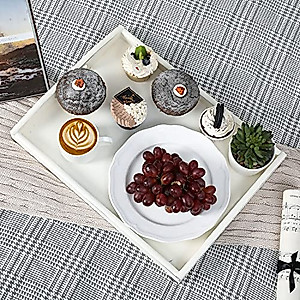 MyGift Rustic Vintage White Wood Serving Tray with Handles, Farmhouse Ottoman Coffee Tray, 16 x 12 Inches