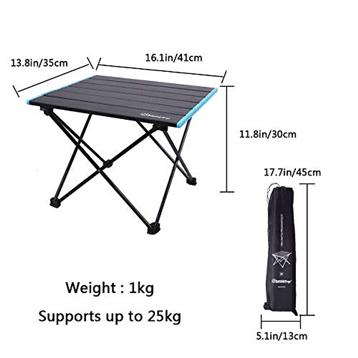 AOUTACC Portable Folding Camping Table, Lightweight Foldable Camp Table Collapsible Aluminum Hard-Topped Table Top with Carry Bag for Picnic Cooking Camping Beach Festival (Black)