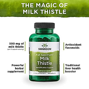 Swanson Milk Thistle - Herbal Liver Support Supplement - Natural Formula Helping to Maintain Overall Health & Wellbeing - (100 Capsules, 500mg Each) 2 Pack