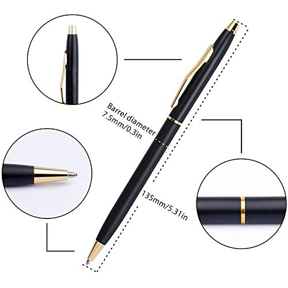 Cambond Black Pens, Ballpoint Pen Bulk Black Ink 1.0 mm Medium Point Smooth Writing Black and Gold Pens for Men Women Police Uniform Office Business, 10 Pack (Black)