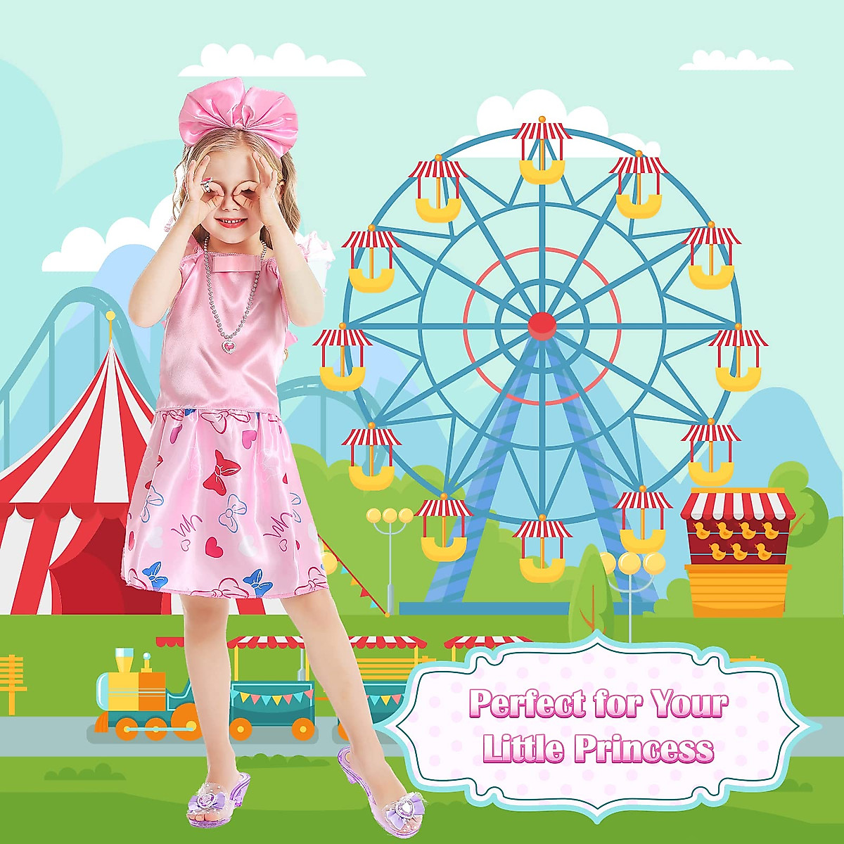 SOLIEHOO Girls Dress Up Princess Dresses, 19 Pcs Girls Dress Up Trunk with 4 Tops 3 Skirts and Princess Shoes, Toddler Pretend Play Costumes Dress Up Clothes for Girls Aged 3 4 5 6